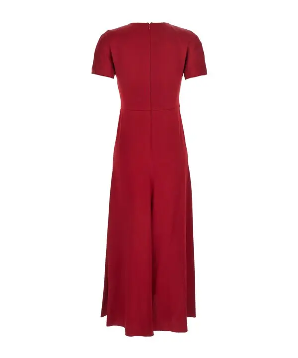 Victoria Beckham Short Sleeve Gathered Waist Dress - Red