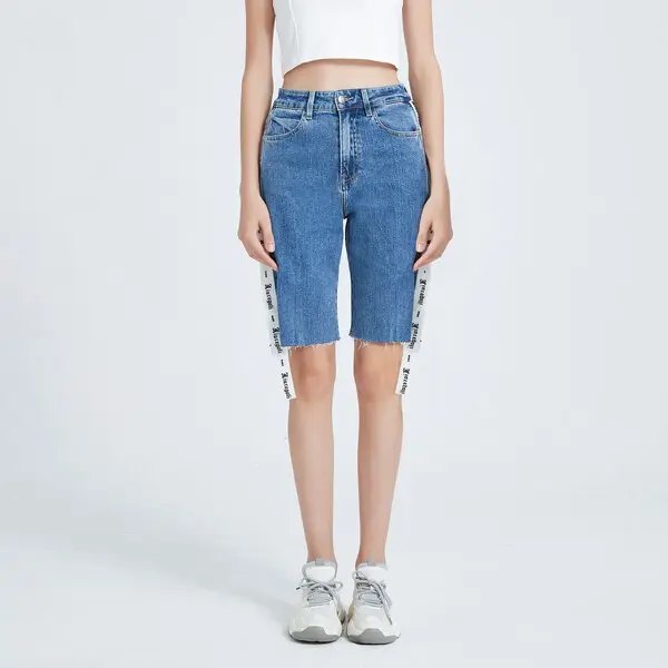 LIUREGALI Long Ribbon Detail Denim Shorts