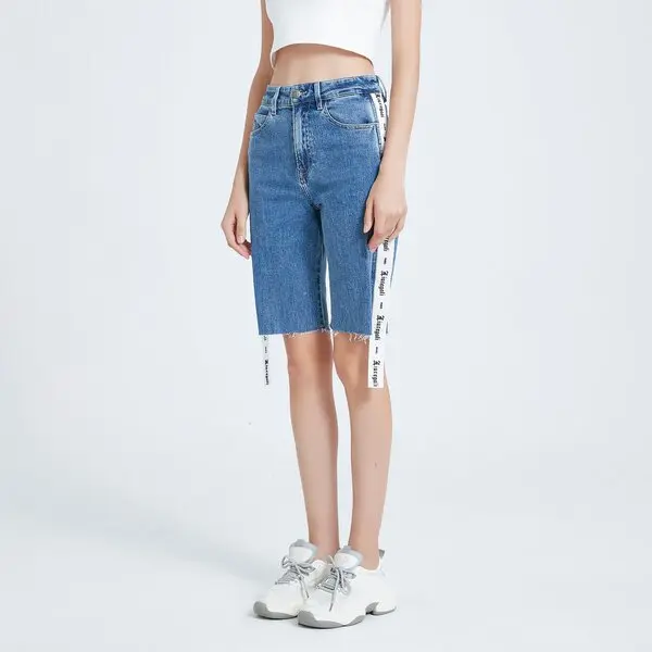 LIUREGALI Long Ribbon Detail Denim Shorts