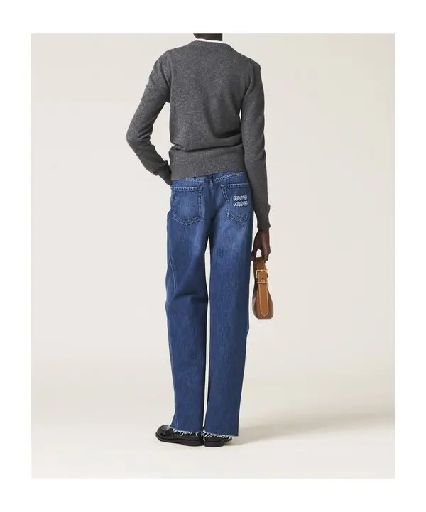 Miu Miu Wide-leg Embroidered Logo Jeans - Navy