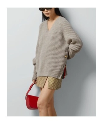 Gucci V-neck Ribbed Knit Sweater With Gold Buttons