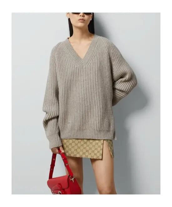 Gucci V-neck Ribbed Knit Sweater With Gold Buttons