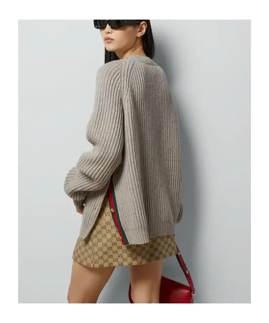 Gucci V-neck Ribbed Knit Sweater With Gold Buttons