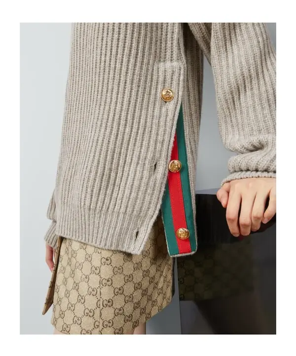 Gucci V-neck Ribbed Knit Sweater With Gold Buttons