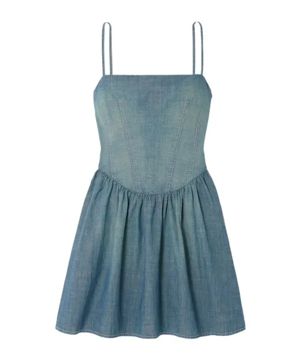 RE/DONE Pamella Cotton Chambray Mini Dress - Mid Denim Blue