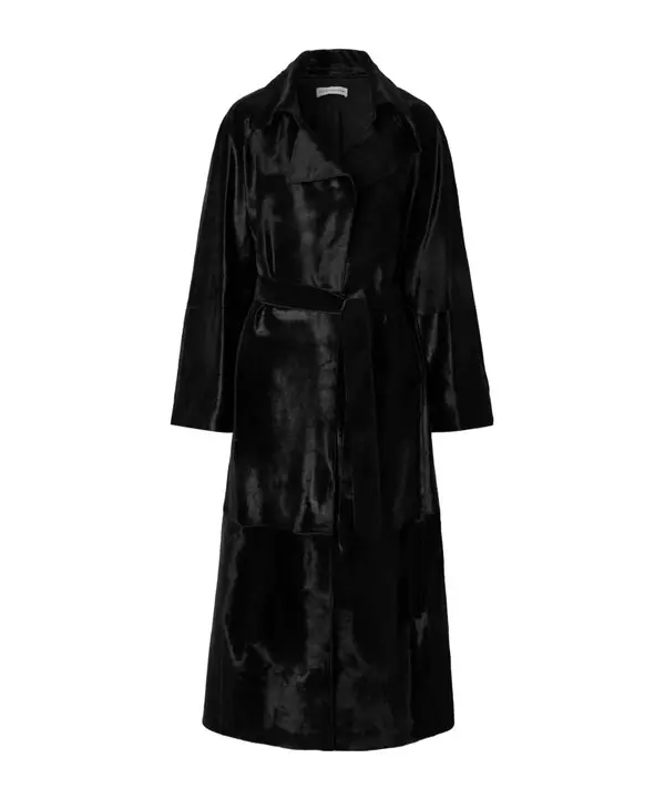 Nour Hammour Althea Belted Cow Hair Coat - Black