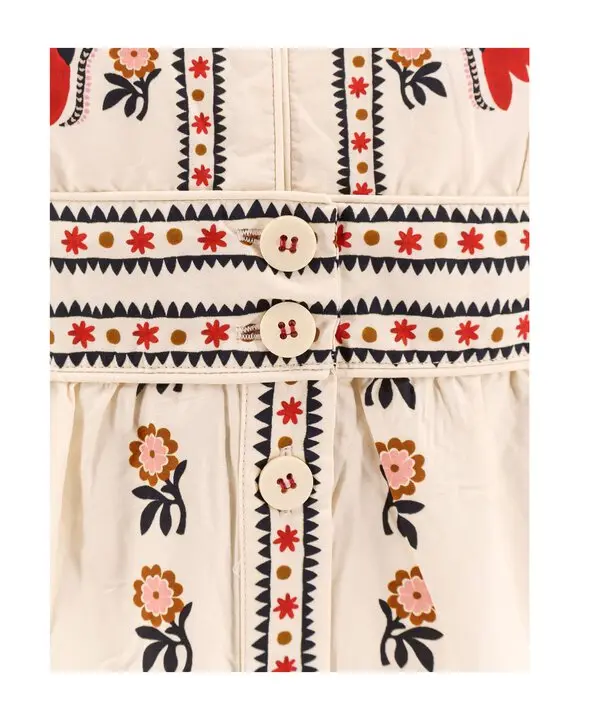 Farm Rio Embroidered V-neck Maxi Dress With Balloon Sleeves - Nude