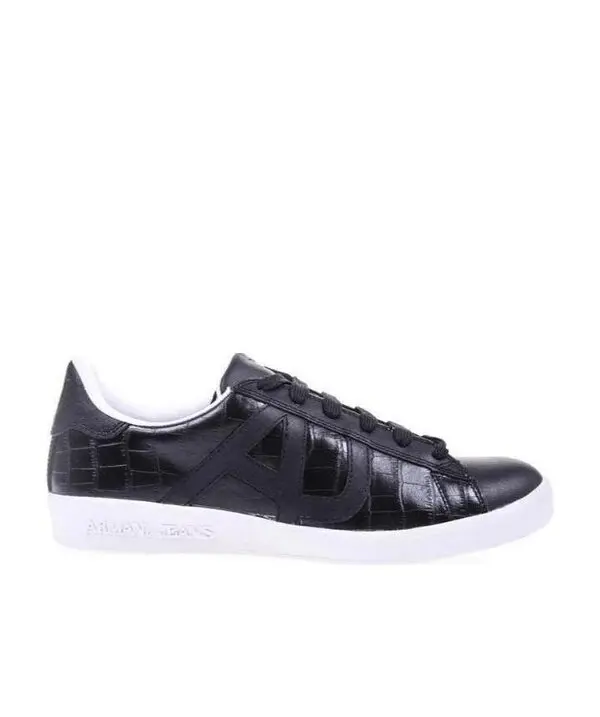 Emporio Armani Leather Croc Effect Sneakers - Black