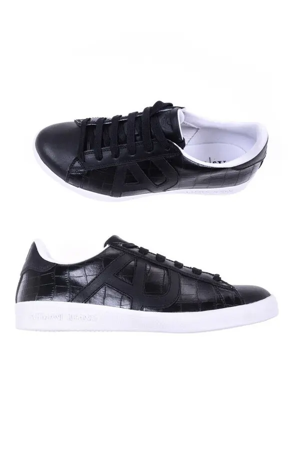 Emporio Armani Leather Croc Effect Sneakers