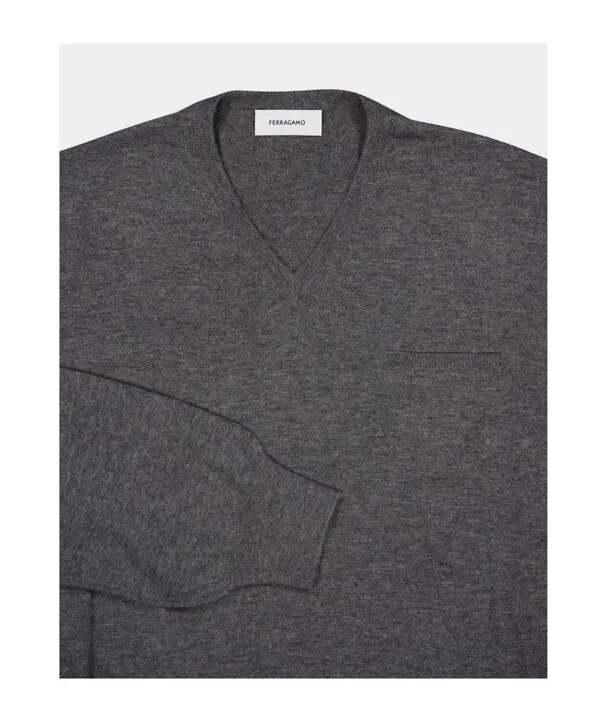 FERRAGAMO V-neck Knitted Jumper - Gray