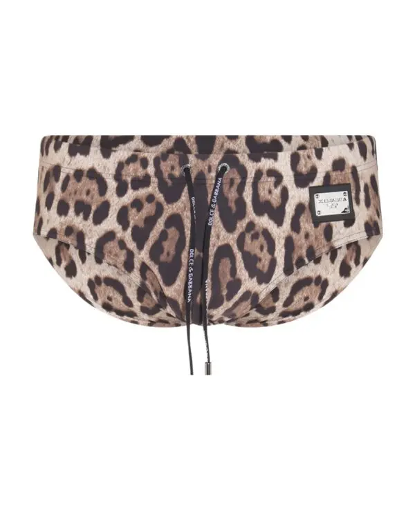 Dolce & Gabbana Leopard Print Swim Briefs With Rope Waist - Nude