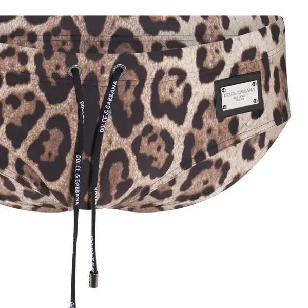 Dolce & Gabbana Leopard Print Swim Briefs With Rope Waist - Nude