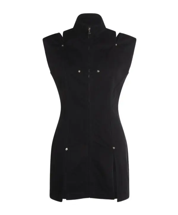 JEAN PAUL GAULTIER High Collar Zip Up Slit Denim Dress