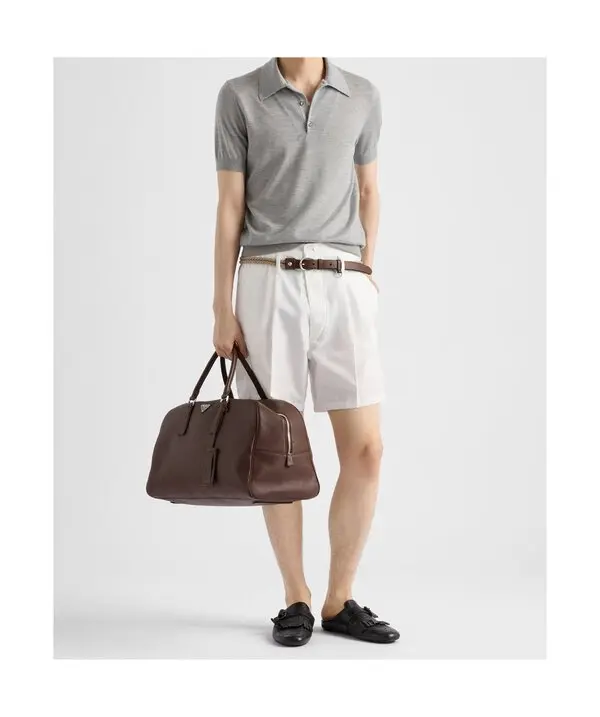 Prada Short-sleeved Knitted Polo Shirt - Marble Grey
