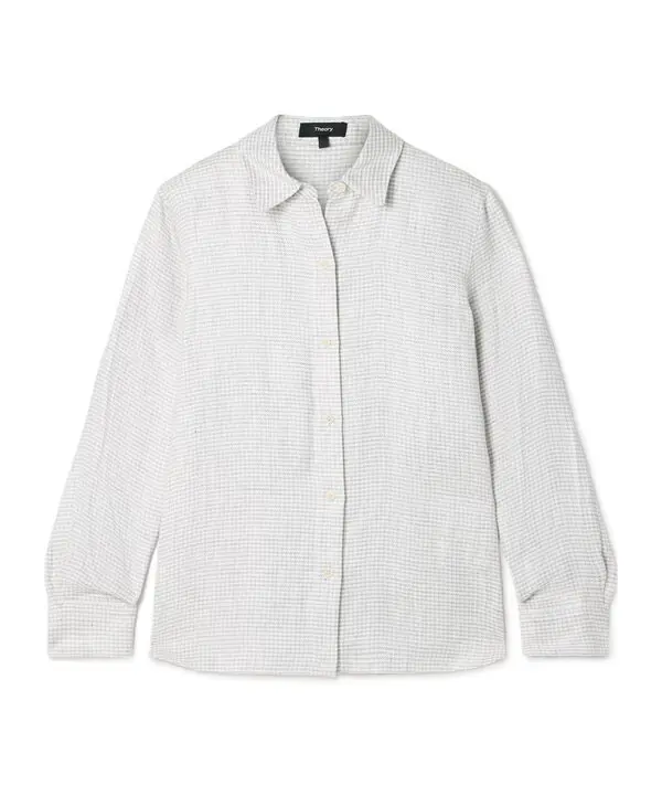 Theory Houndstooth Linen Blend Shirt