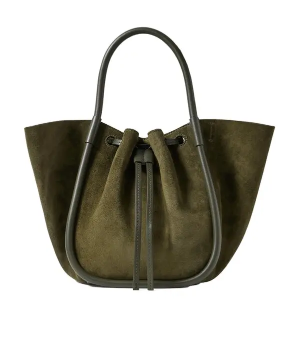 Proenza Schouler Small Leather-trimmed Pleated Suede Shoulder Bag - Olive Green