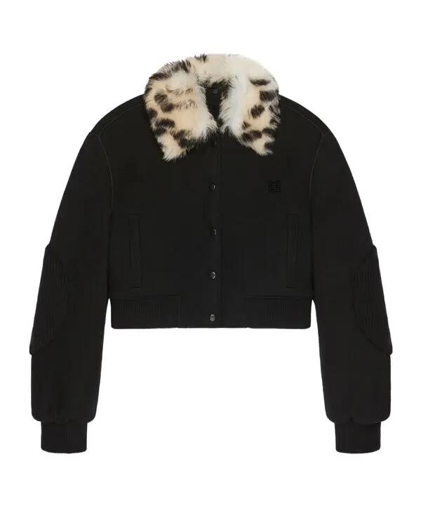 Givenchy Cropped Wool Varsity Jacket With Leopard Print Fur Collar