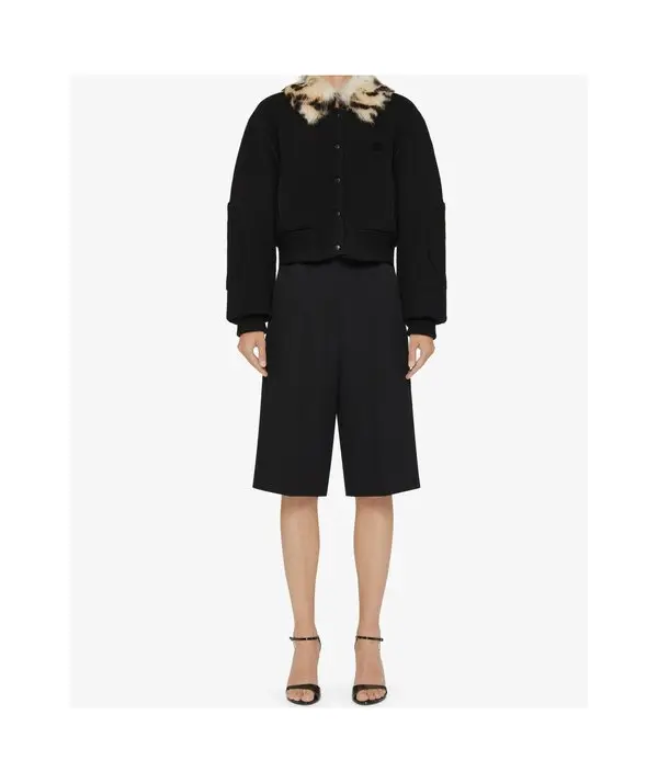 Givenchy Cropped Wool Varsity Jacket With Leopard Print Fur Collar