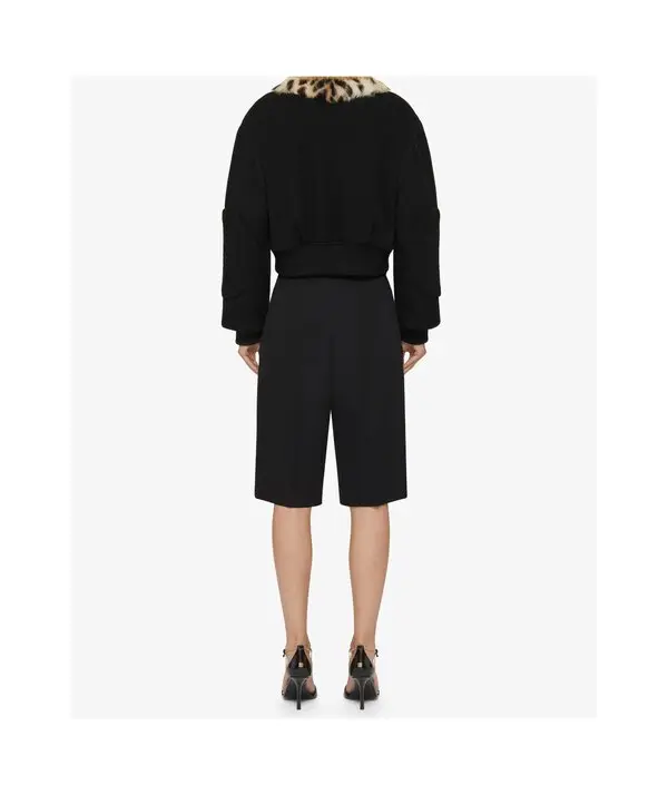 Givenchy Cropped Wool Varsity Jacket With Leopard Print Fur Collar