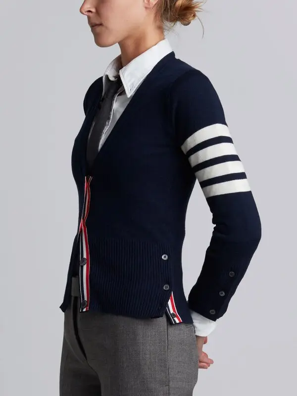 Thom Browne 4-bar V-neck Cardigan - Navy Blue