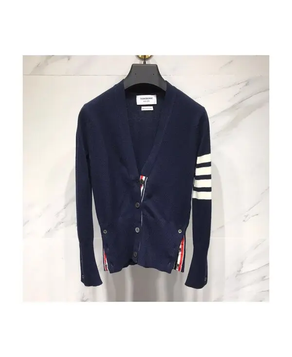 Thom Browne 4-bar V-neck Cardigan - Navy Blue
