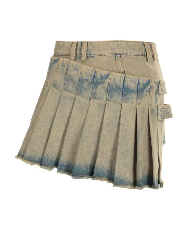 Balmain Pleated Asymmetrical Denim Miniskirt