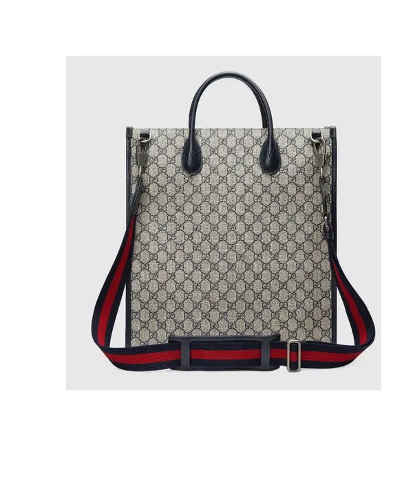 Gucci Gg Supreme Tote Bag With Oval Leather Sign
