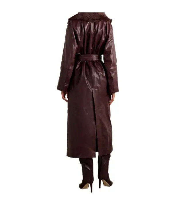 Nour Hammour Briona Belted Shearling-trimmed Leather Coat - Red