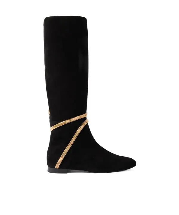 Rene Caovilla Suede Ankle Boots With Gold Detailing