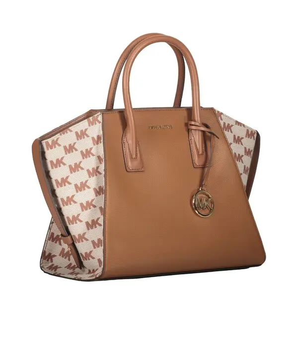 Michael Kors Avril Large Leather And Logo Jacquard Satchel Bag