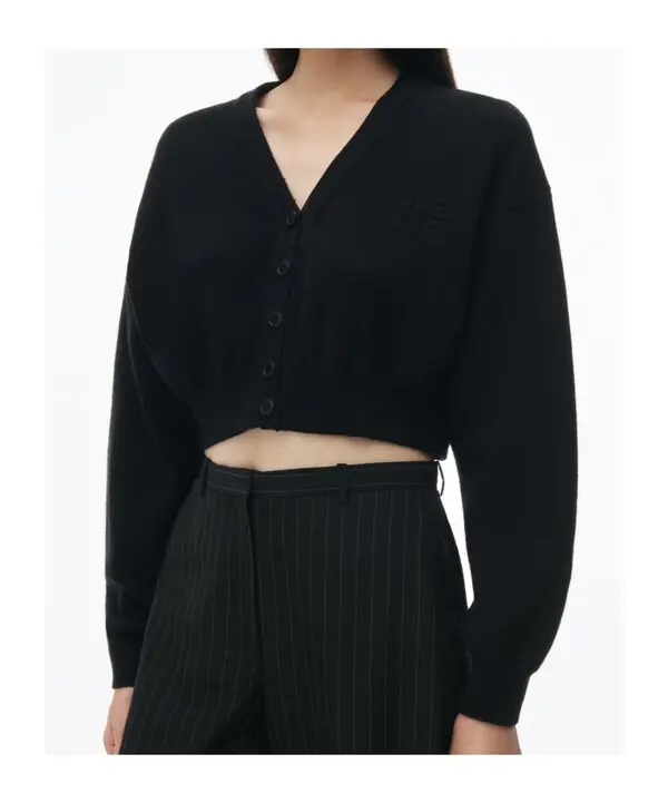 Alexander Wang Cropped Logo Cardigan - Black