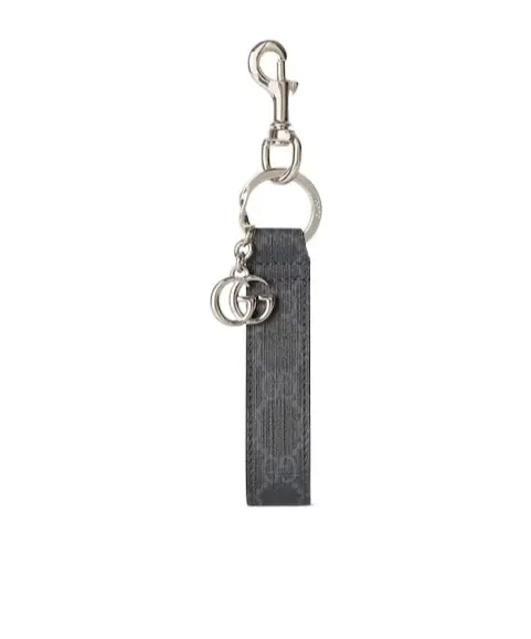 Gucci Logo Plaque Monogrammed Keychain - Black