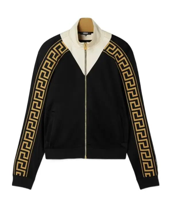 Versace Long Sleeve Zip-up Sweatshirt With High Collar