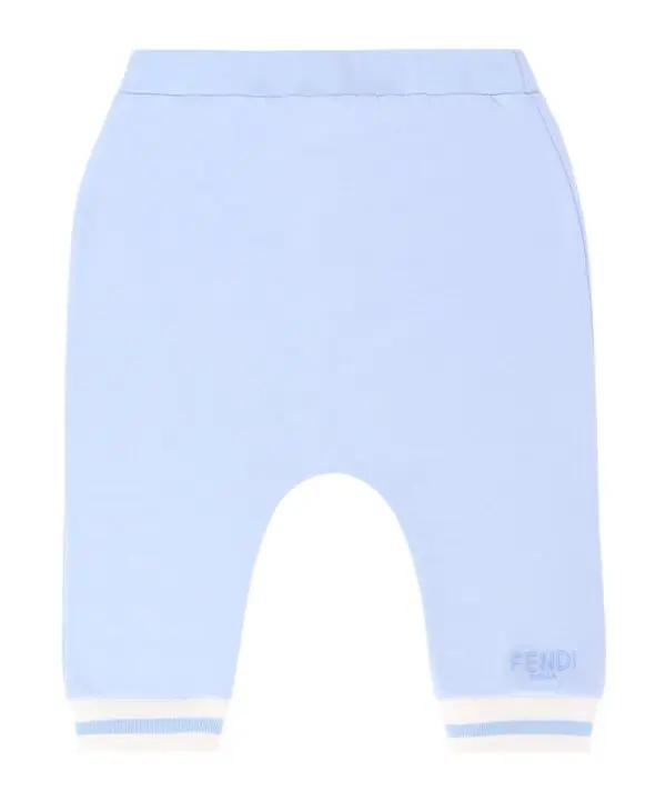 Fendi Embroidered Cotton Trousers With Ribbed Cuffs - Blue