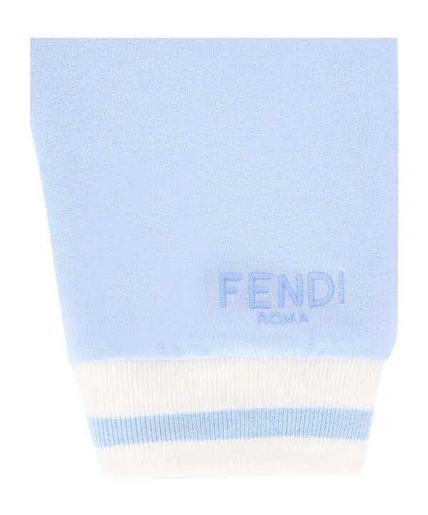 Fendi Embroidered Cotton Trousers With Ribbed Cuffs