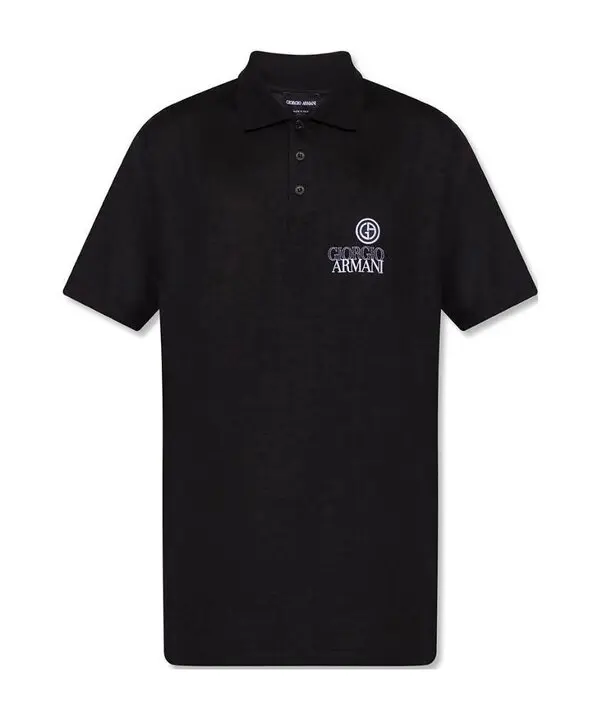 Giorgio Armani Embroidered-logo Short-sleeved Polo Shirt - Black
