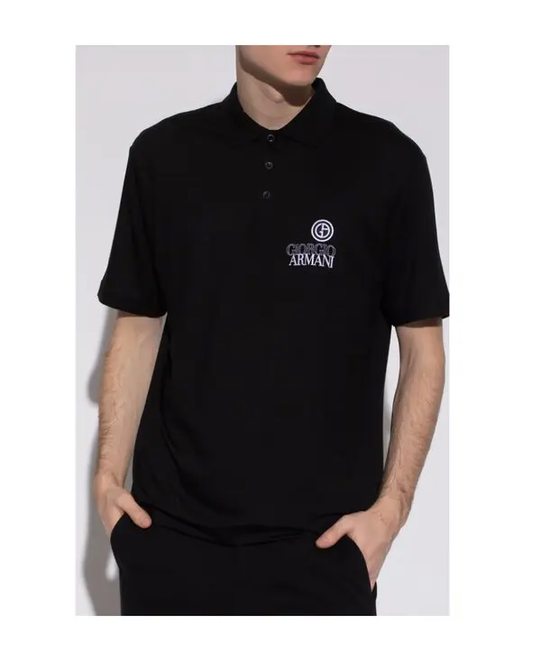 Giorgio Armani Embroidered-logo Short-sleeved Polo Shirt - Black