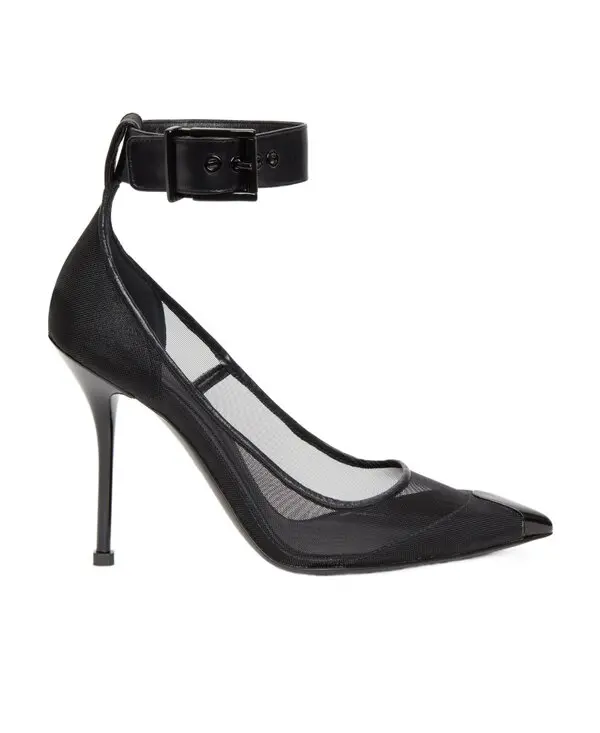 Alexander McQueen Mesh Panelled Buckled Ankle Pumps