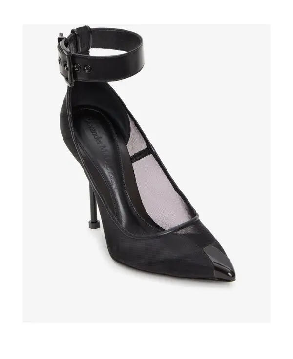 Alexander McQueen Mesh Panelled Buckled Ankle Pumps