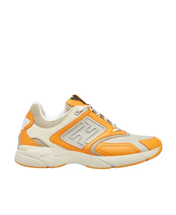 Fendi Orange Nubuck Leather Low-top Sneakers - White