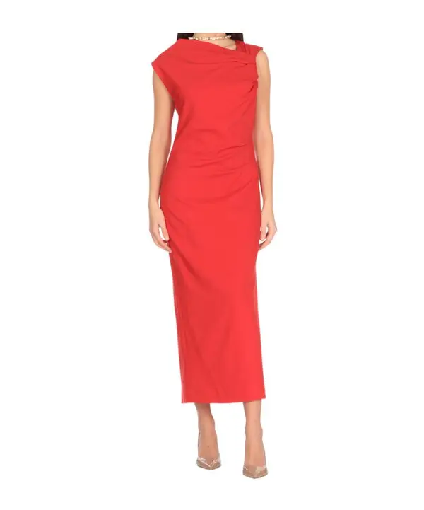 MSGM Ruched Asymmetrical Neck Slim Fit Dress