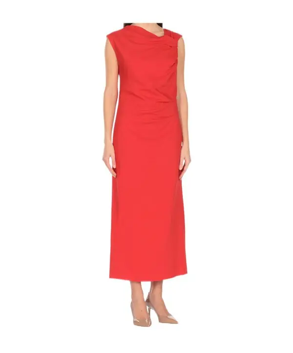 MSGM Ruched Asymmetrical Neck Slim Fit Dress