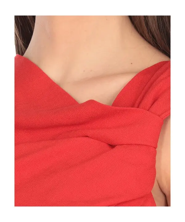 MSGM Ruched Asymmetrical Neck Slim Fit Dress