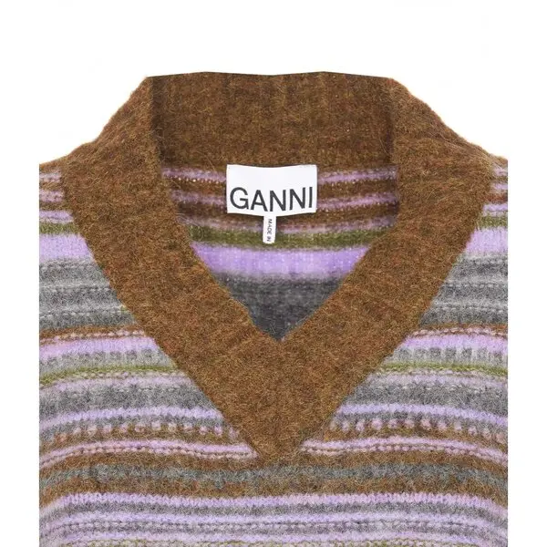 GANNI Striped Knit Vest - Gray