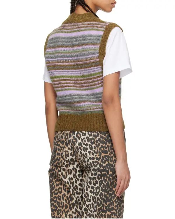 GANNI Striped Knit Vest - Gray