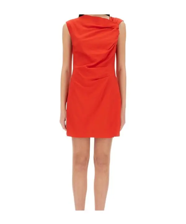 MSGM Asymmetrical Neck Mini Dress - Red