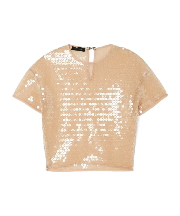 MUGLER Cropped Sequin Top - Tan