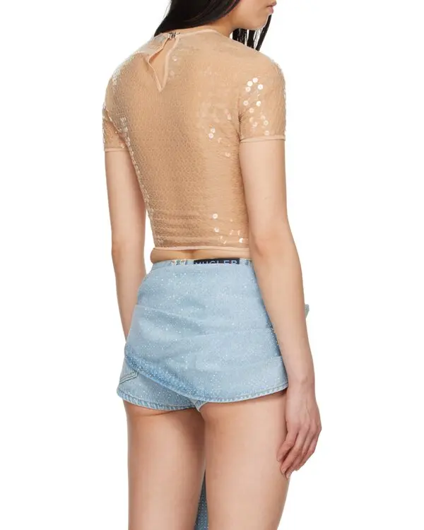 MUGLER Cropped Sequin Top - Tan