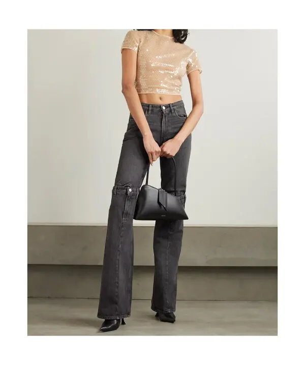 MUGLER Cropped Sequin Top - Tan