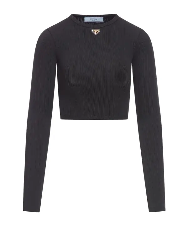 Prada Long-sleeved Cropped Top - Black
